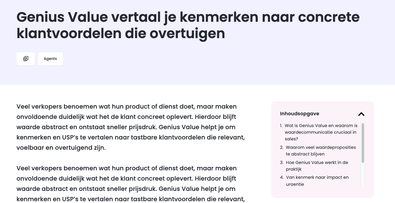 AI-agent: Genius Value, vertaal je kenmerken naar klantvoordelen